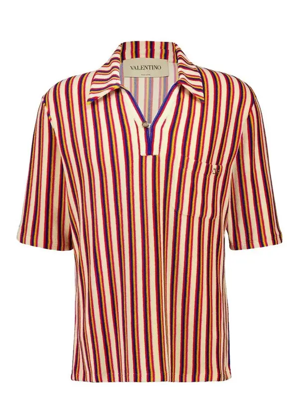 Valentino Garavani Striped V-neck Polo Shirt - Orange