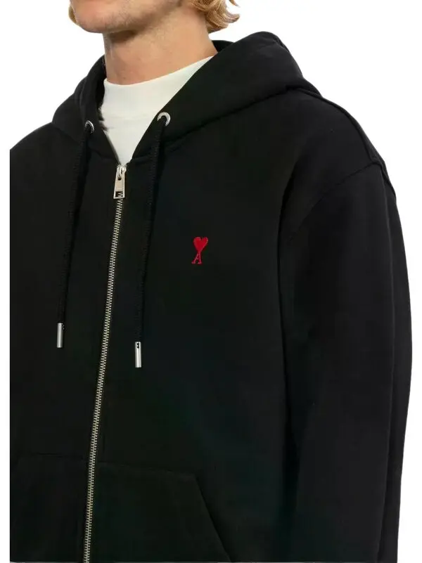 AMI Paris De Coeur Zip-up Hoodie - Black