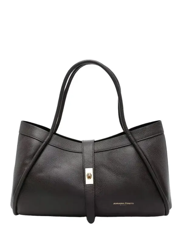 ADRIANNA FERETTI Pebbled-leather Twist-lock Tote Bag - Brown