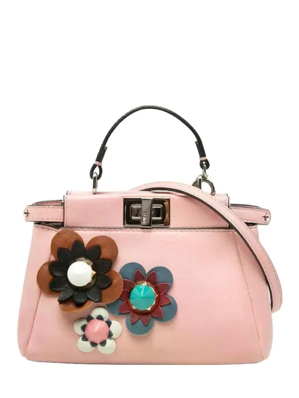 Fendi 2016 Micro Leather Flowerland Peekaboo Satchel - Pink