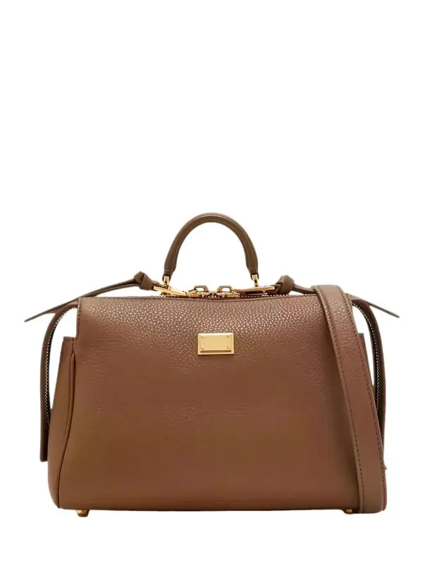 Dolce & Gabbana Vittoria Logo-plaque Leather Tote Bag - Brown