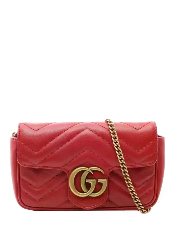 Gucci 2016-2026 Mini Gg Marmont Matelasse Leather Flap Crossbody Bag - Red