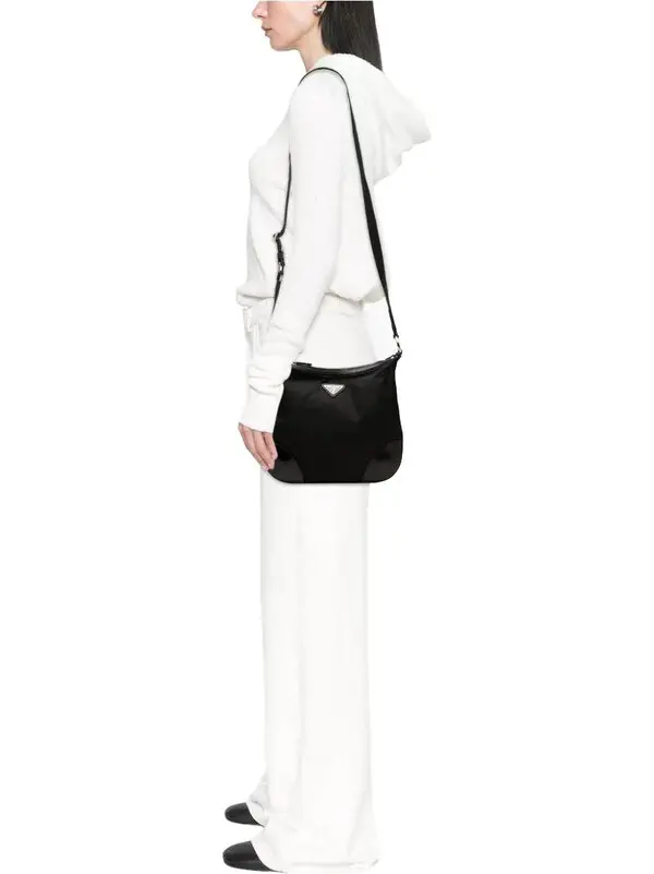 Prada 2013-2026 Leather Trimmed Tessuto Zip Top Crossbody Bag - Black