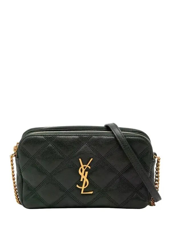 Saint Laurent 2021 Mini Quilted Lambskin Becky Double Zip Crossbody Bag - Black