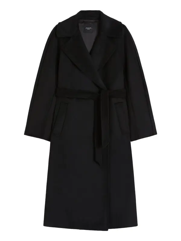 Max Mara Virgin Wool Belted Coat - Black