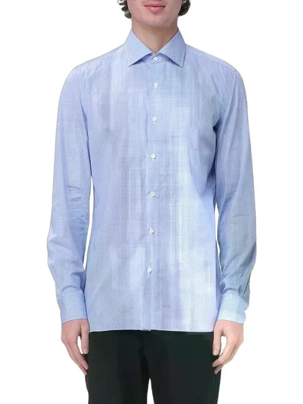 LUIGI BORRELLI Checked Long-sleeve Shirt - Blue
