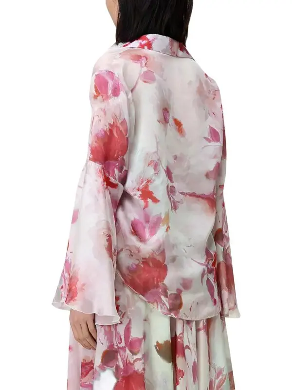 HANITA Floral-print Bell-sleeve Shirt - Neutrals