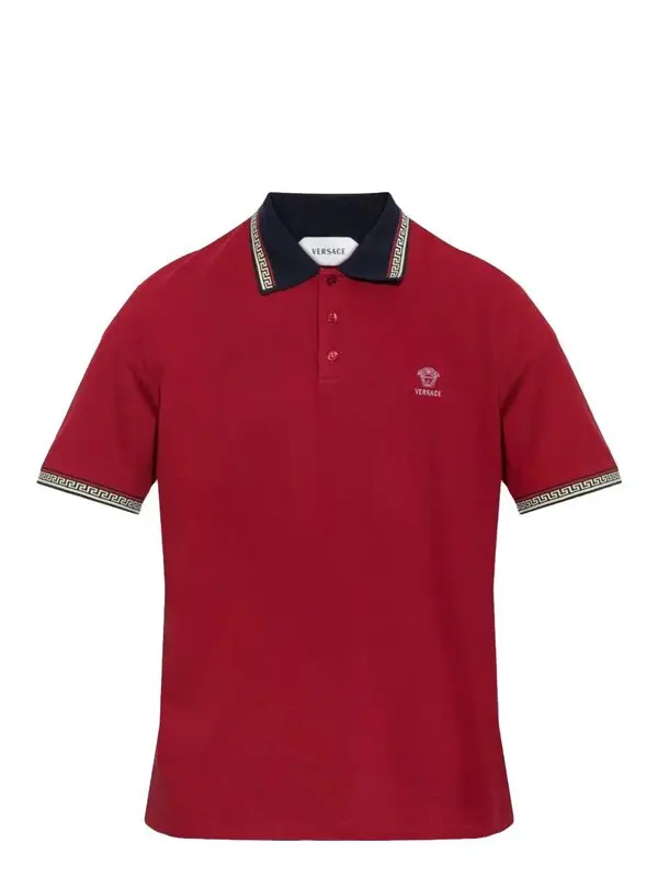 Versace Greca-trim Embroidered Polo Shirt - Red