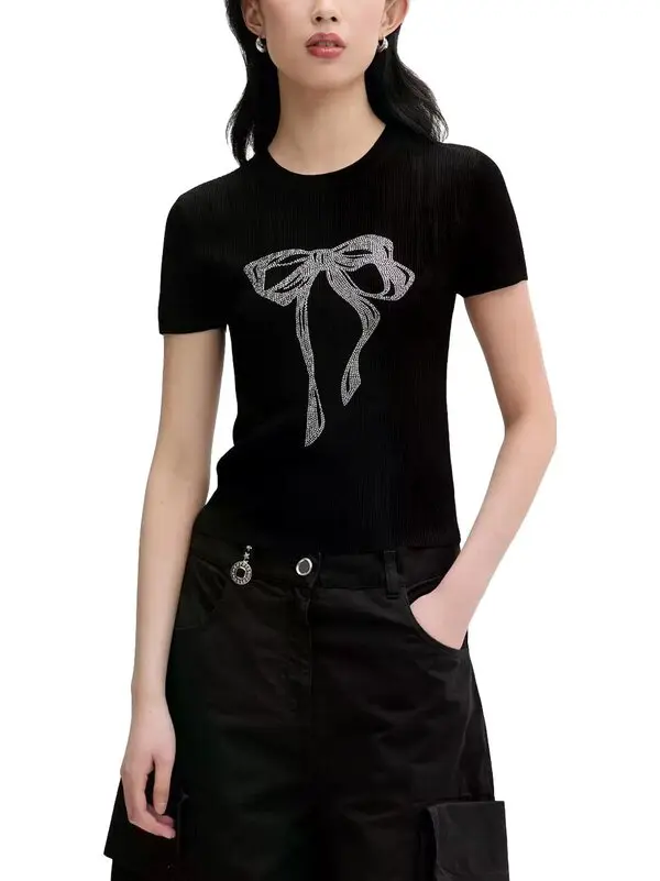 Miss Sixty Rhinestone-embellished Ribbed T-shirt - Black