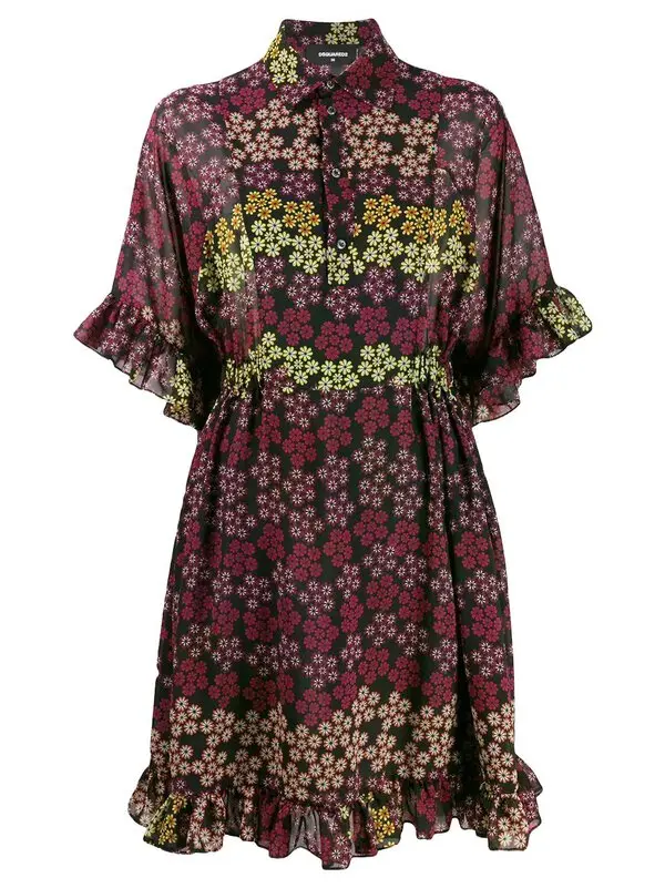 Dsquared2 Floral Print Shirt Dress - Black