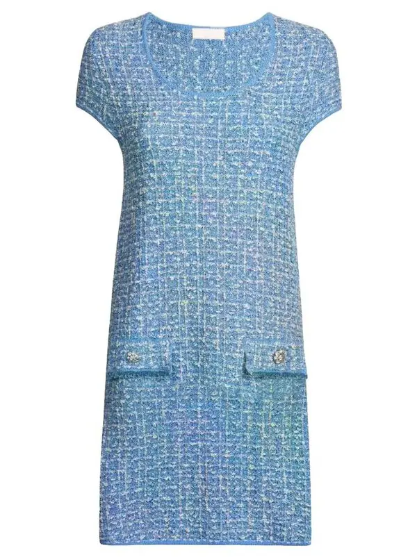 Liu Jo Tweed-effect Button-detail Mini Dress - Blue