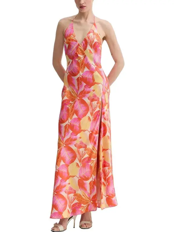 Bardot Yve Leaf-print Halterneck Maxi Dress - Orange