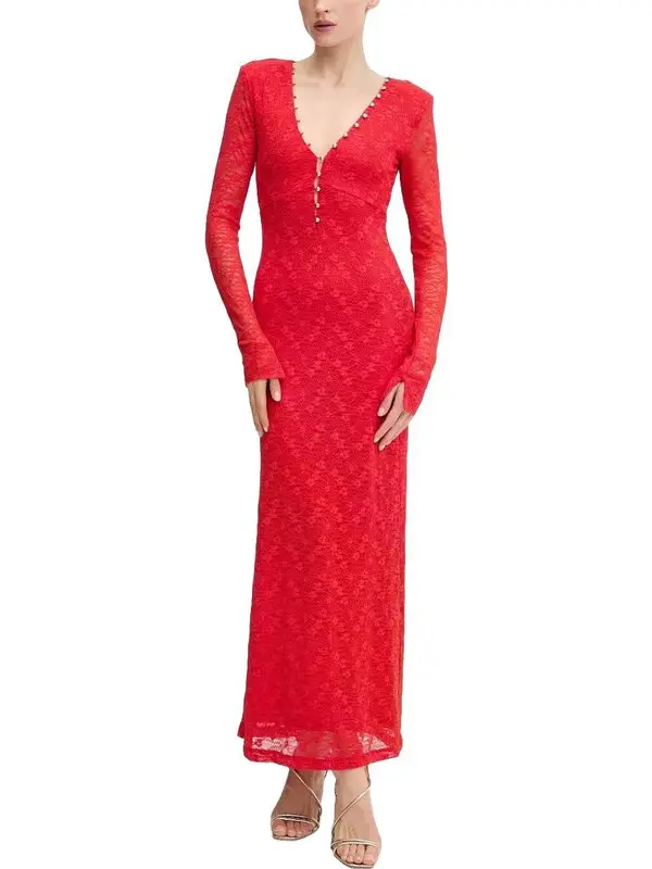 Bardot Zenia Lace-overlay V-neck Midi Dress - Red