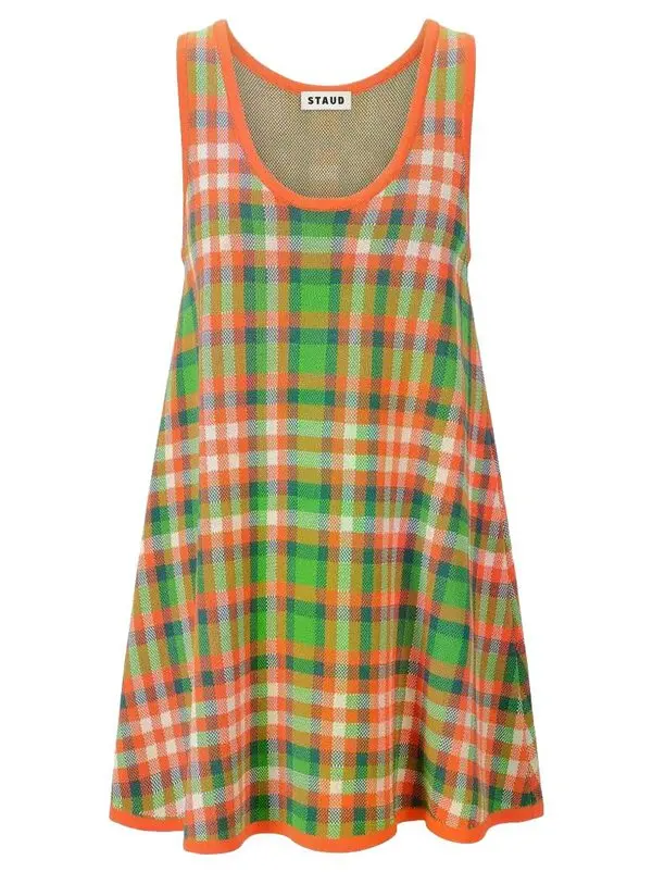 Staud Piazza Plaid-check Mini Dress - Orange