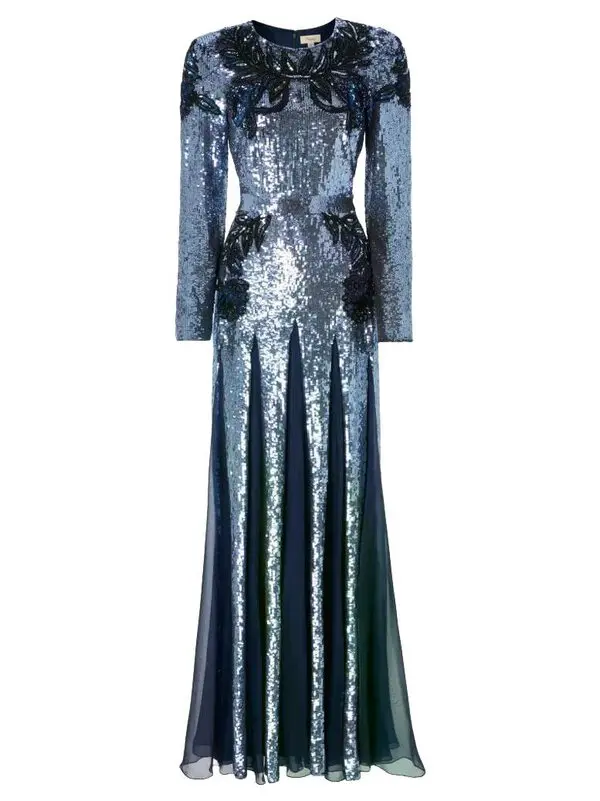 TEMPERLEY LONDON Porta Floral-embroidered Maxi Dress - Blue