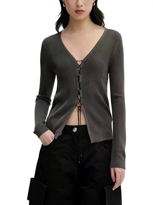 Miss Sixty Lace-up Bow-motif Tied-front Cardigan - Grey
