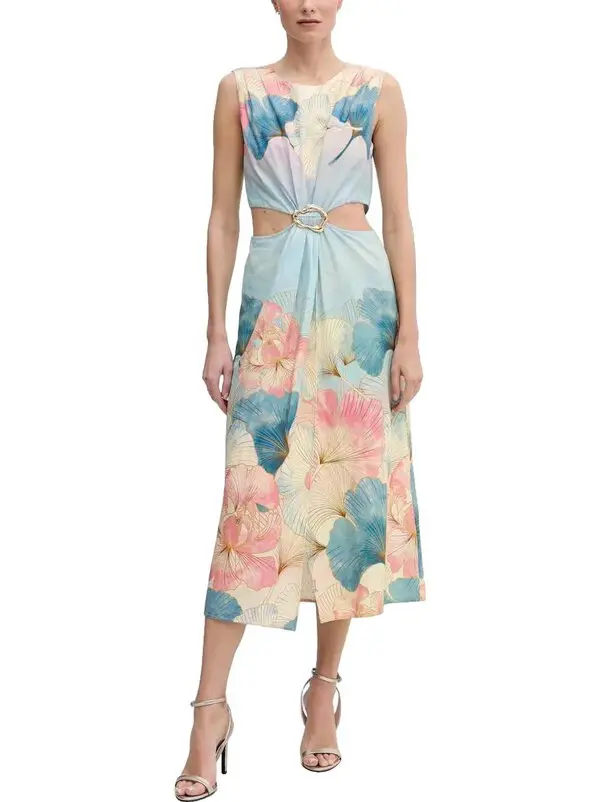 GAUDI Floral-print Cut-out Midi Dress - Blue