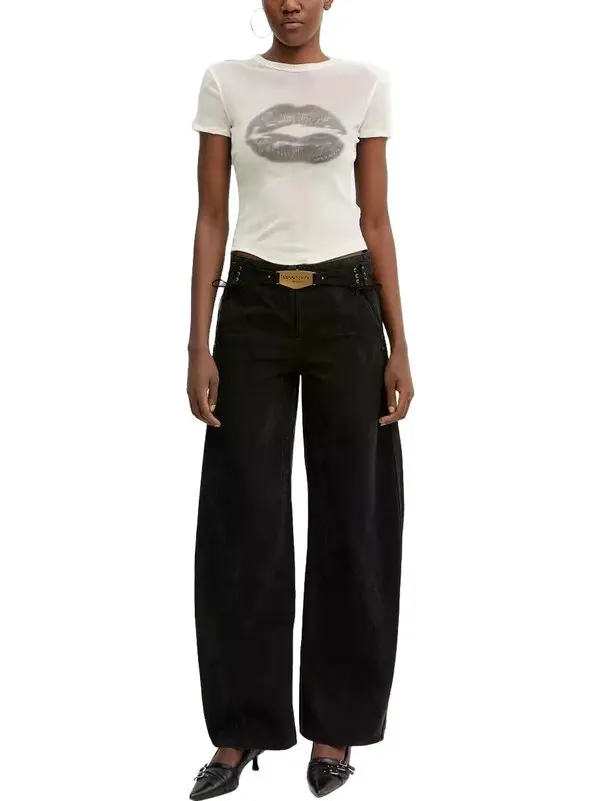 Miss Sixty Lip-print Flocked-texture T-shirt - Neutrals