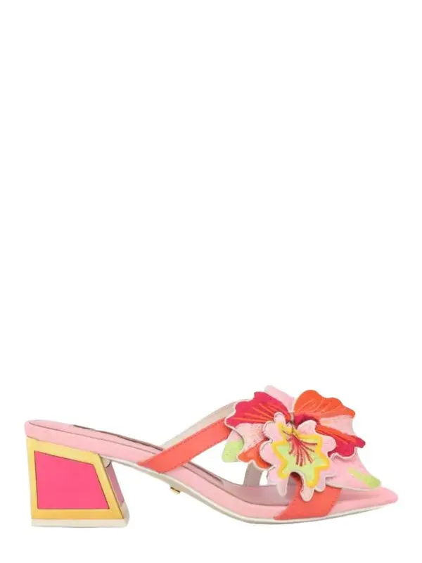 KAT MACONIE Floral Appliqué Block Heel Sandals - Pink