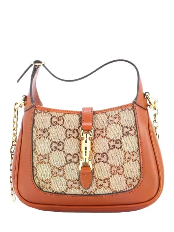 Gucci Jackie 1961 Chain Crystal Embellished Gg Canvas Mini Hobo Bag - Brown