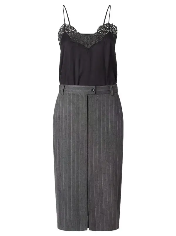 Pinko Lace-trim Pinstripe Midi Dress - Grey