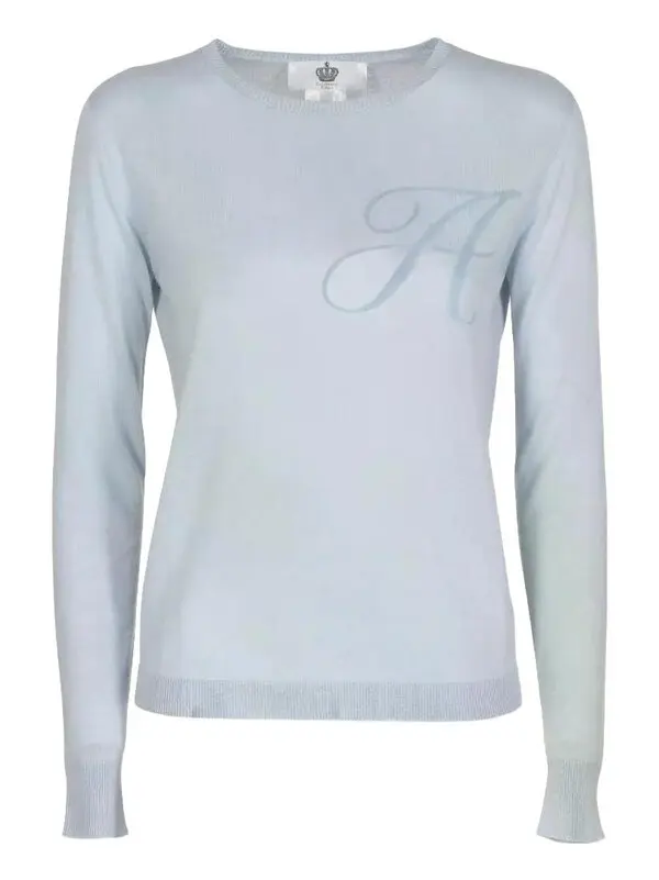 CROWN OF EDINBURG Logo Print Cashmere Sweater - Blue