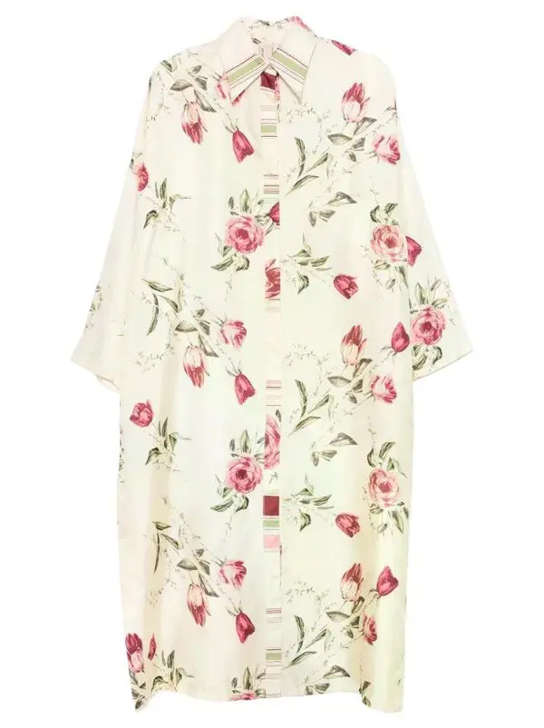 Antonio Marras Floral-print Shirt Midi Dress - Neutrals
