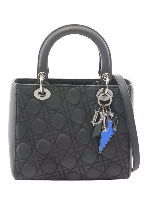 Dior 2011-2019 Anselm Reyle Medium Lambskin Cannage Lady Satchel - Black