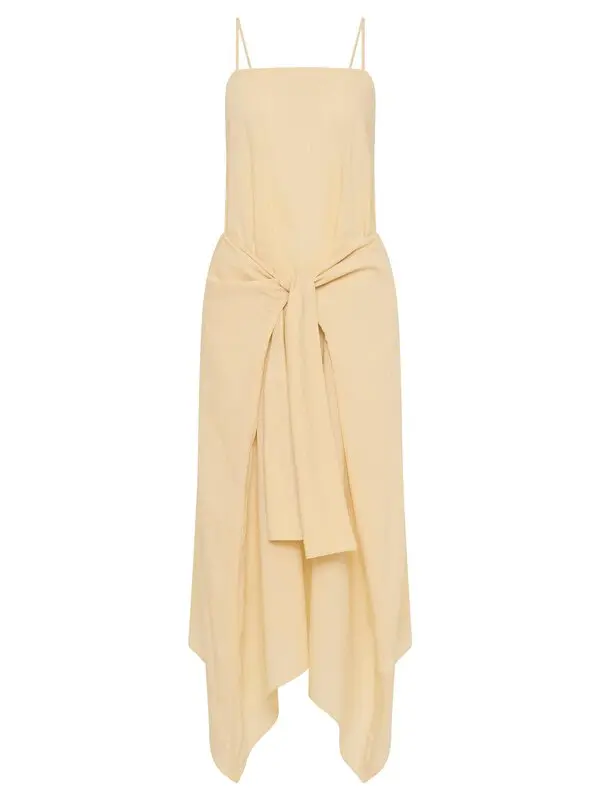 ST. AGNI Relaxed Cotton-blend Midi Dress With Tie Detail - Neutral