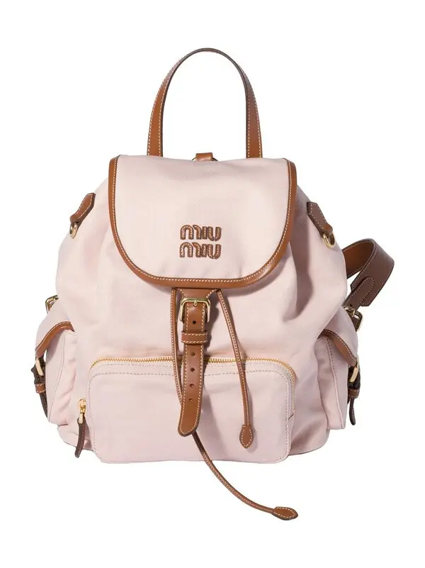Miu Miu Canvas And Leather Backpack - Peach/brandy