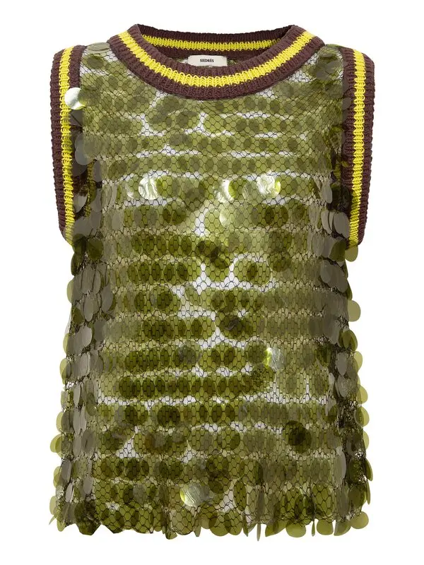 SIEDRES Plume Sequined Top - Khaki