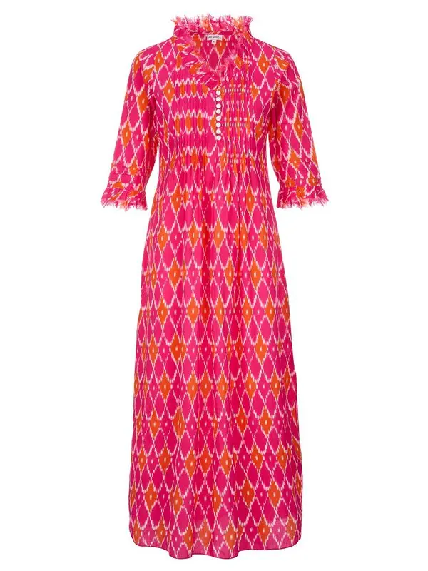 AT LAST... Orange / Pink Cotton Annabel Maxi Dress In Fuschia & Orange Diamond - Orange/pink