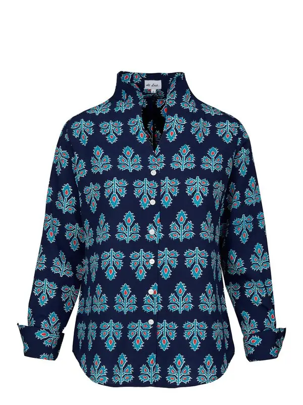 AT LAST... Chelsea Shirt In Navy & Thistle - Blue