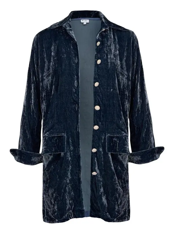 AT LAST... Bonnie Silk Velvet Shirt/jacket In Slate - Grey