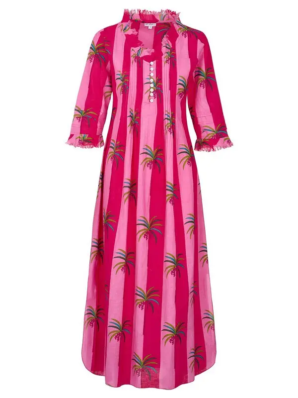 AT LAST... Cotton Annabel Maxi Dress In Palm - Pink