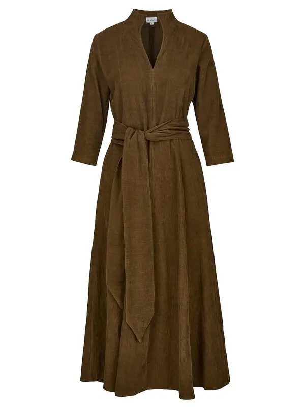 AT LAST... Chelsea Corduroy Midi Dress In Olive - Green