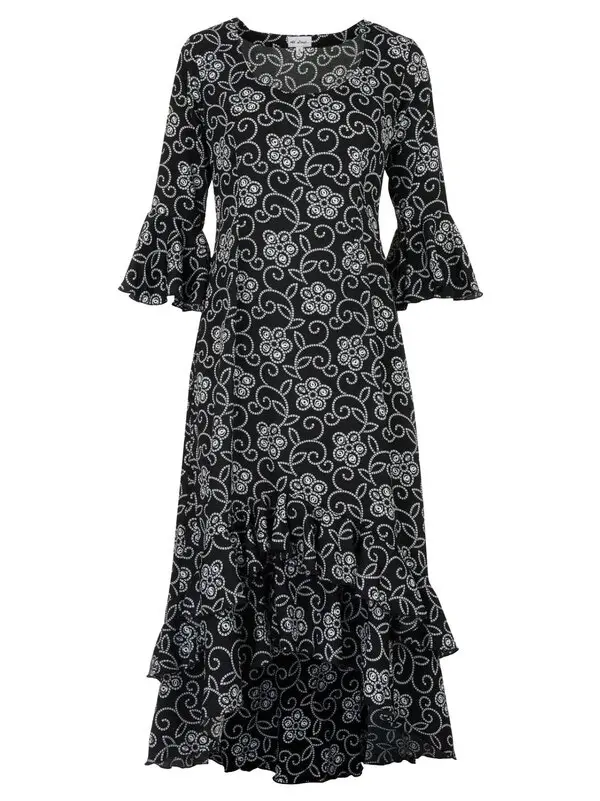AT LAST... Victoria Midi Dress In Monochrome - Black