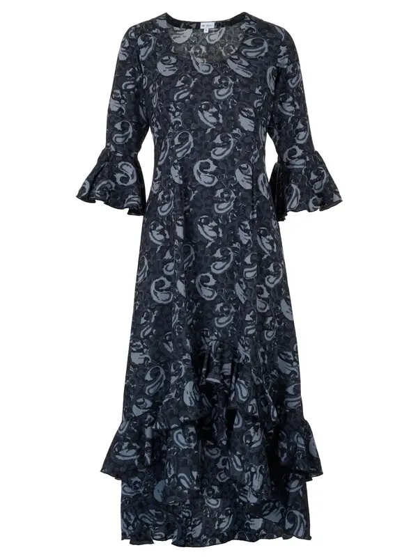 AT LAST... Victoria Midi Dress In Storm Swirl - Grey
