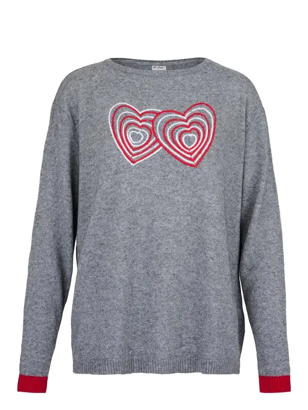 AT LAST... Cashmere Mix Sweater In Light With Hearts - Grey