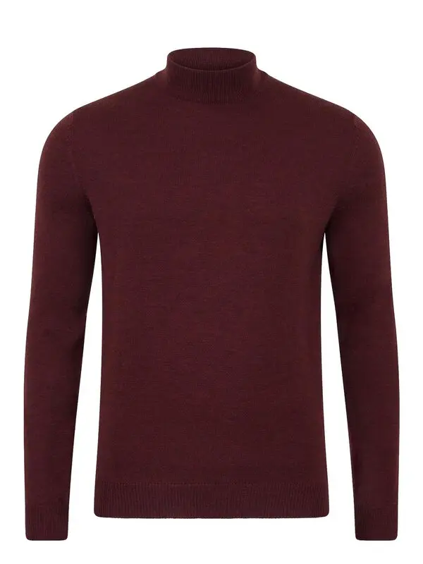 PAUL JAMES KNITWEAR Extra Fine Merino Wool Shaw Mock Turtleneck Jumper Burgundy - Red