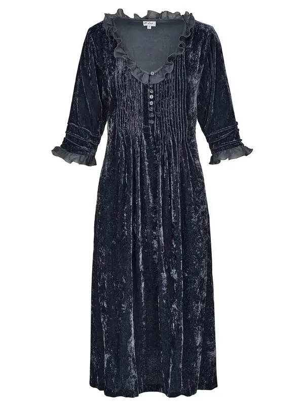 AT LAST... Silk Velvet Karen Dress In French - Grey
