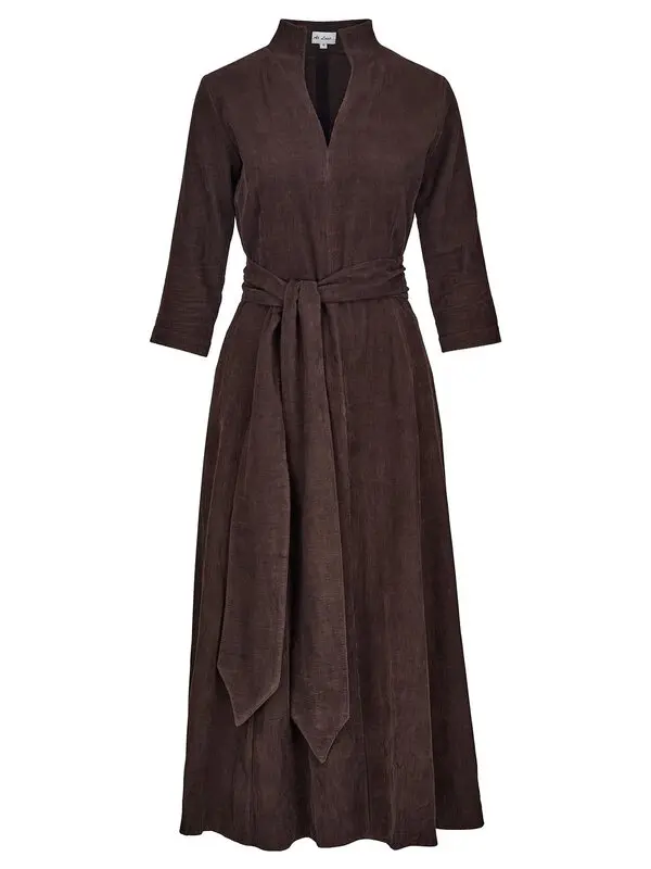 AT LAST... Chelsea Corduroy Midi Dress In Chocolate - Brown