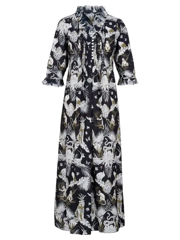 AT LAST... Cotton Annabel Maxi Dress In Tropical - Black