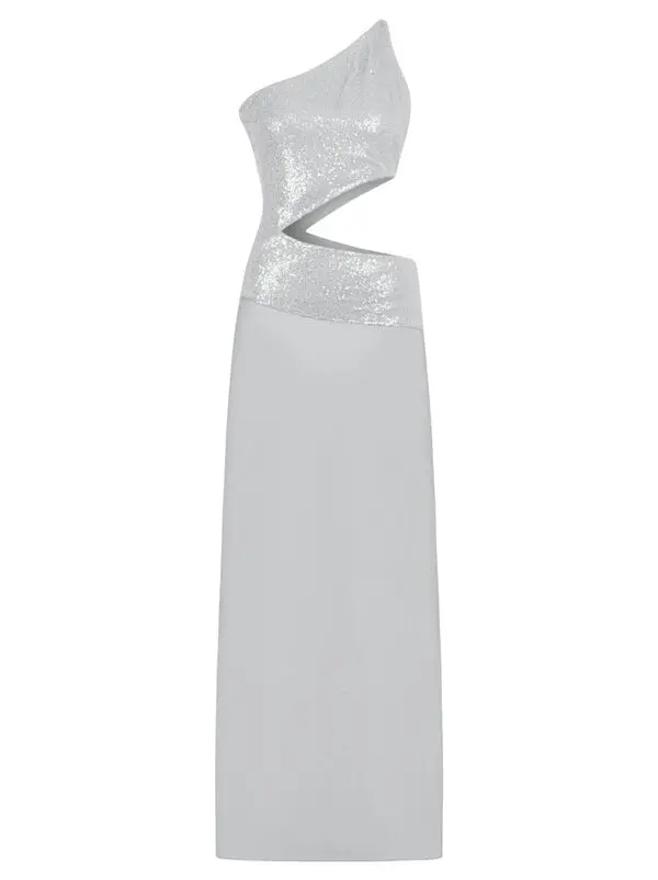 NOCTURNE One-shoulder Sequin Cutout Maxi Dress - Silver