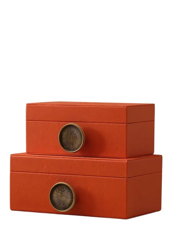 MARLETH Leather Box Set With Brass Button - Orange