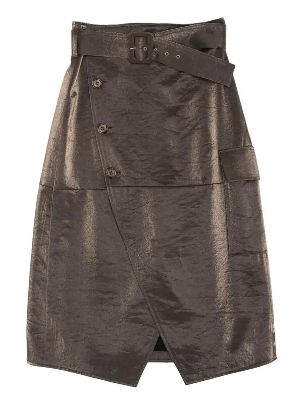 Dolores Promesas High-waisted Laminated Fabric Midi Skirt With Belt - Silver