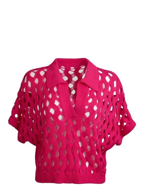 Saachi Knit Cut-out Colla Fuchsia Shirt - Red