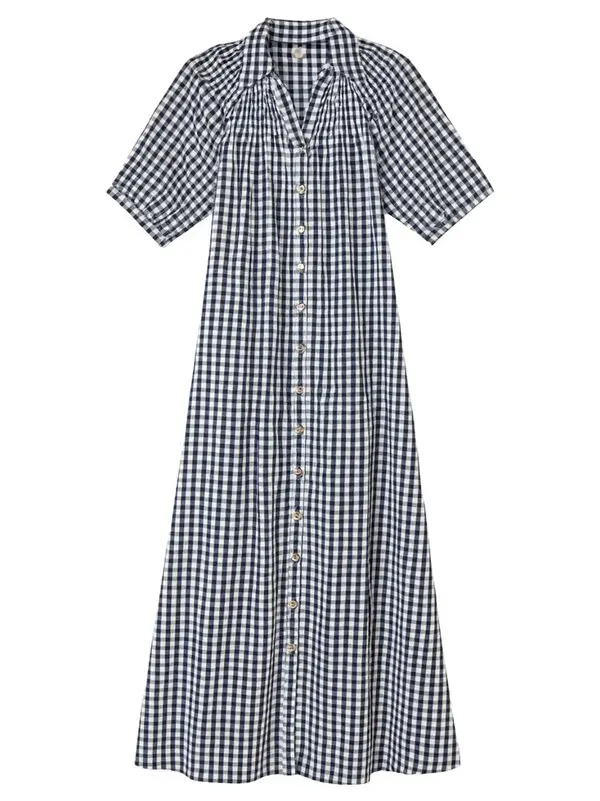 SUNSHINE TIENDA Gingham Puff Sleeve Maxi Dress - Blue/white