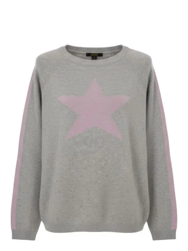 AT LAST... Cashmere Mix Sweater In Light With Lilac Star & Armstripe - Grey