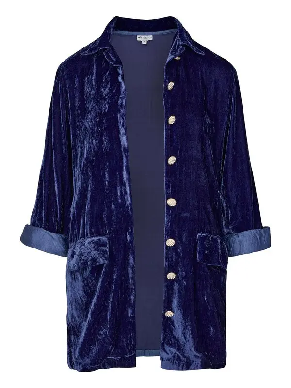 AT LAST... Bonnie Silk Velvet Shirt/jacket In Tanzinite - Blue